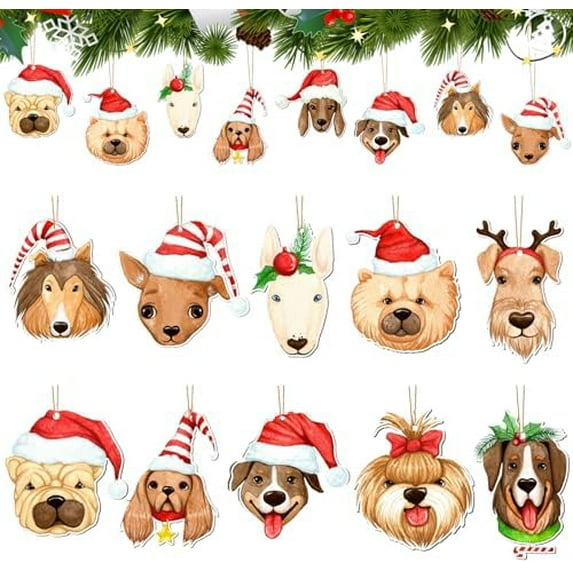 24 Pc Dog Ornaments, Christmas Tree Puppy Hanging Wood Xmas Ornaments ...
