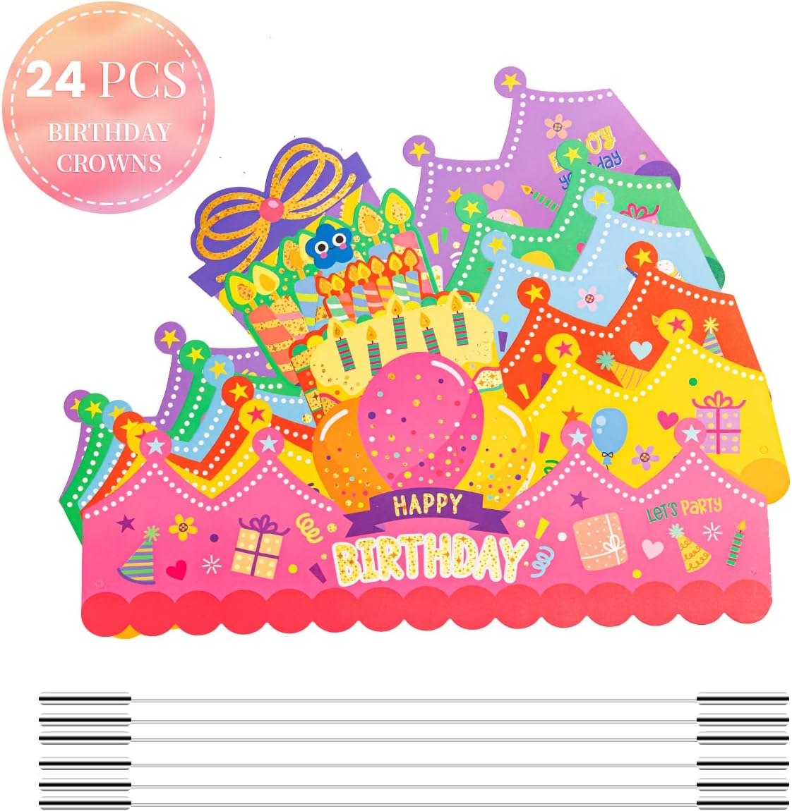 24 Pc Happy Birthday Crowns For Kids Classroom, Party Hats For Kids ...