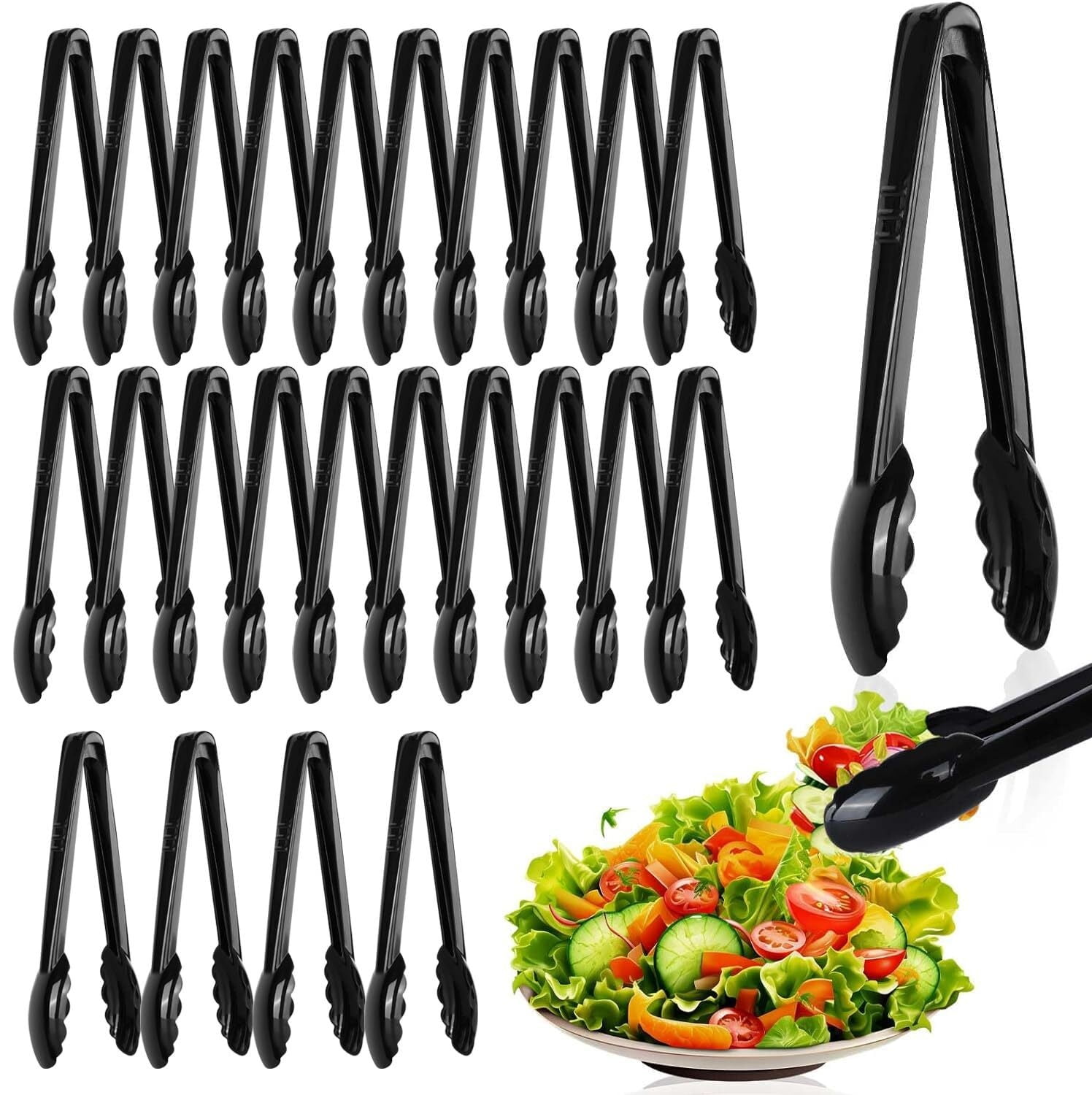 24 Pc Plastic Tongs for Serving 9 Inch Bulk Reusable or Disposable ...