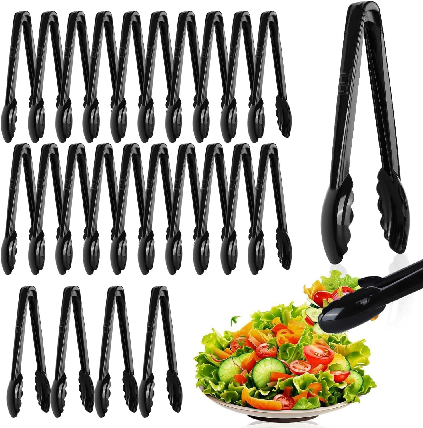 24 Pc Plastic Tongs for Serving 9 Inch Bulk Reusable or Disposable ...
