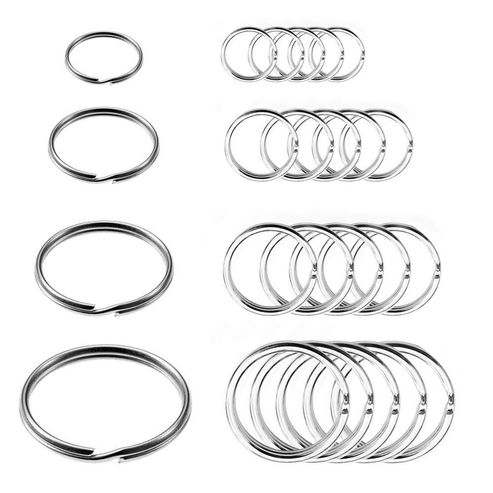 24 Pc Split Key Rings Assorted Sizes Nickel Plated Tempered Steel Chain ...