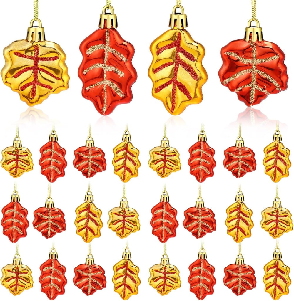 24-Pc Vivid Maple Leaf Fall Tree Ornaments – Plastic Harvest Autumn ...