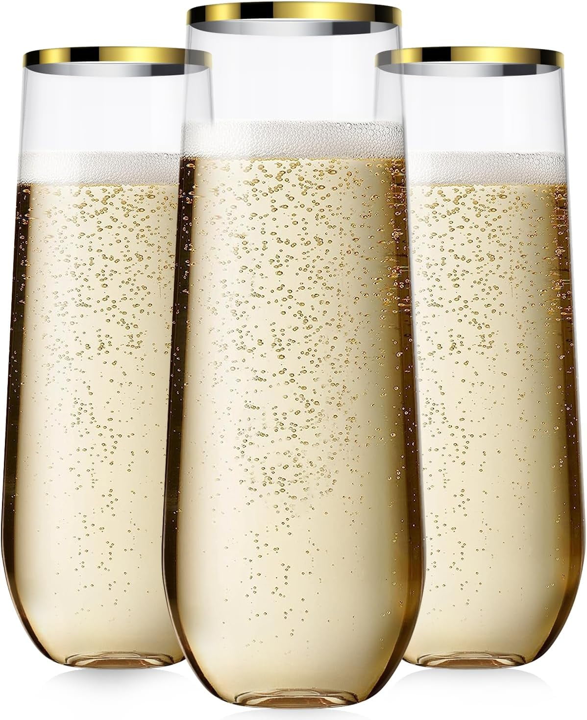 24 Pcak Champagne Flutes Plastic, 9 Oz Disposable Stemless Mimosa Gold ...
