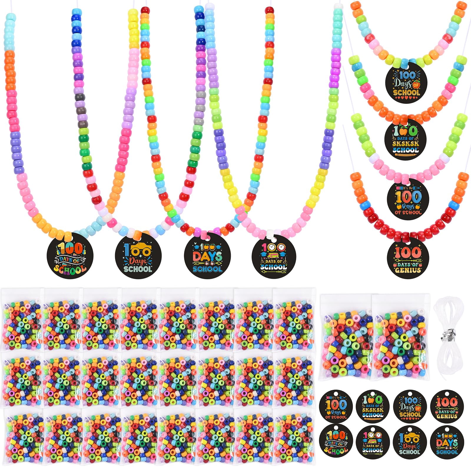 24 Pcs 100th Day of School Crafts Beads DIY Necklace Making Kit with ...