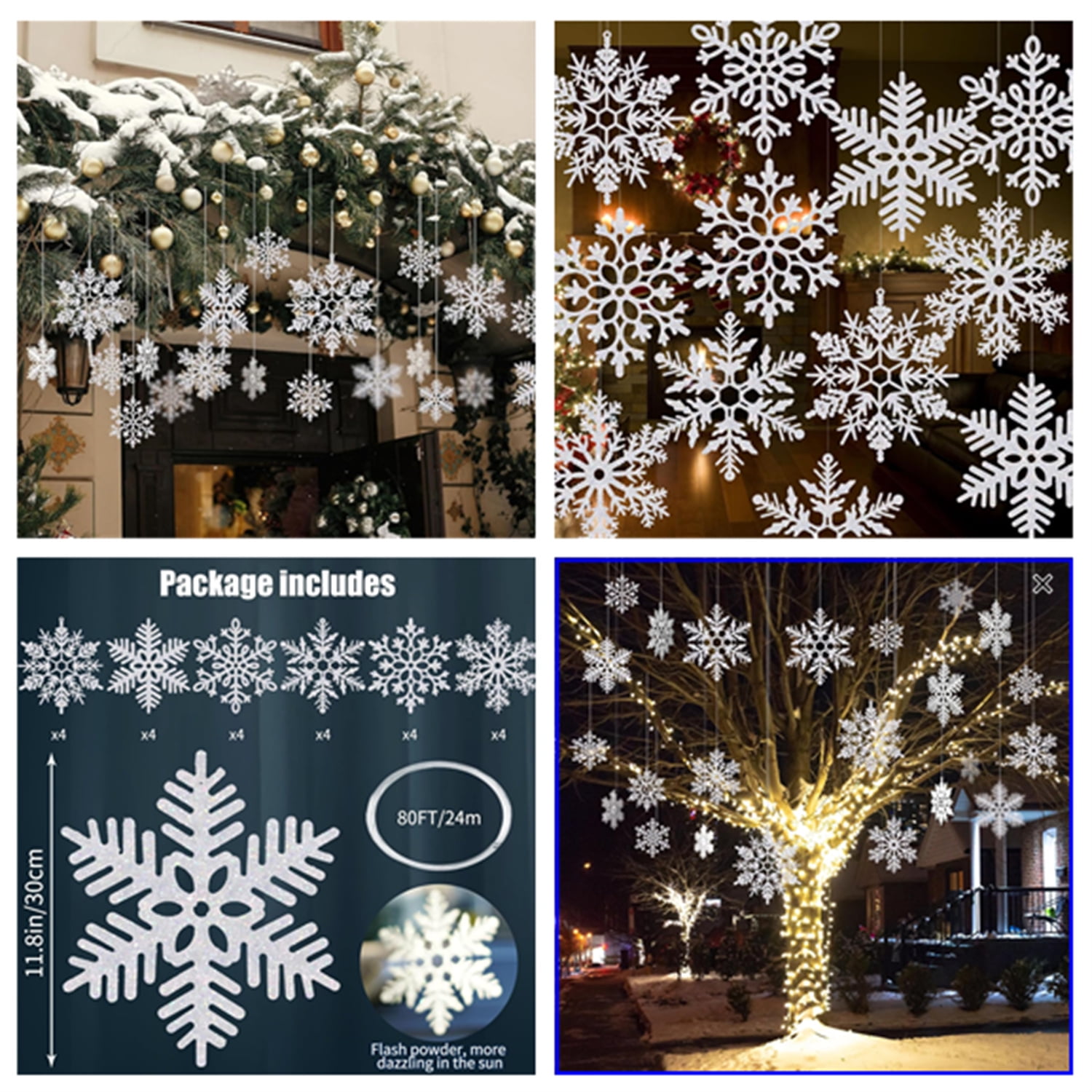 24 Pcs 11.8'' Large Snowflake Decorations – Giant Hanging Snowflakes ...