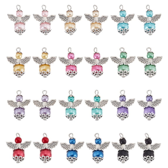 24 Pcs 12 Colors Glass Angel Charms Angel Wing Pendants Fairy Wing ...