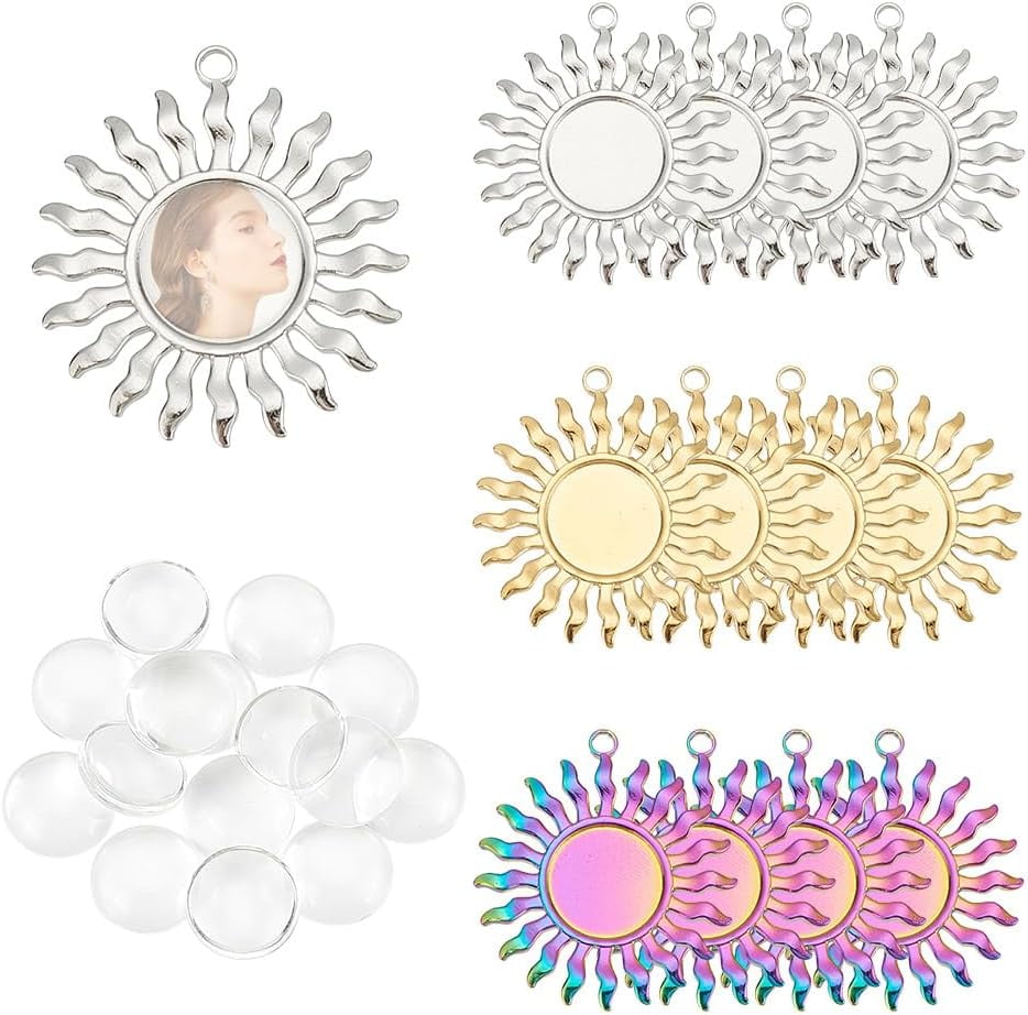 24 Pcs 15mm Cabochon Base Setting 3 Colors 304 Stainless Steel Cameo ...