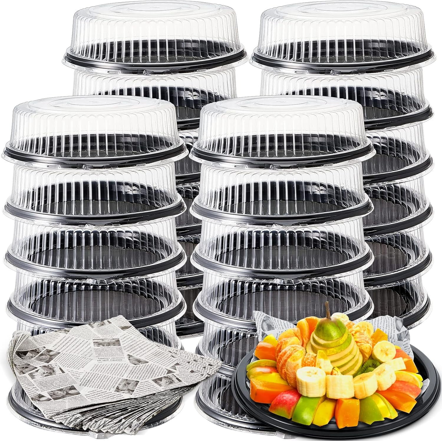 24 Pcs 16 Inch Plastic Catering Trays with Lids and 48 Pcs Deli Wax ...