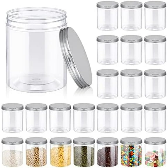 24 Pcs 16 oz Plastic Jars with Lids Clear Plastic Containers Wide Mouth ...