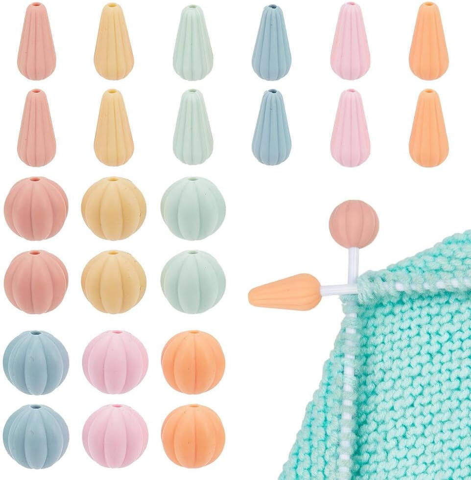 24 Pcs 2 Styles Pumpkin Knitting Needle Stoppers Silicone Knitting ...