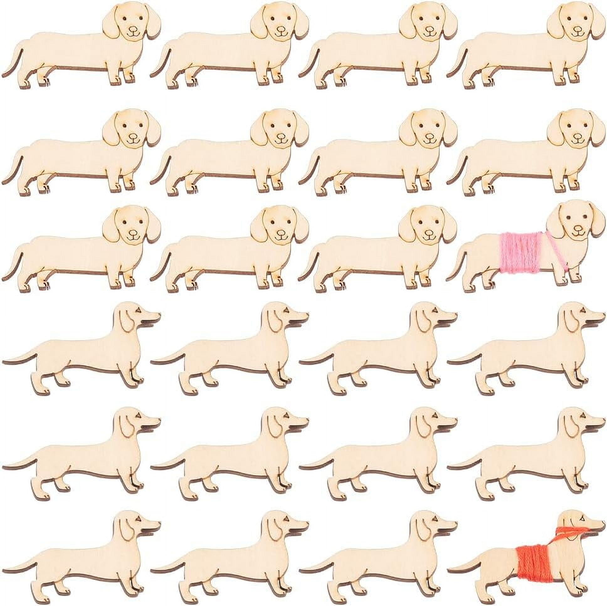 24 Pcs 2 Styles Wooden Animals Floss Bobbins 2 Sizes Front and Side Dog ...