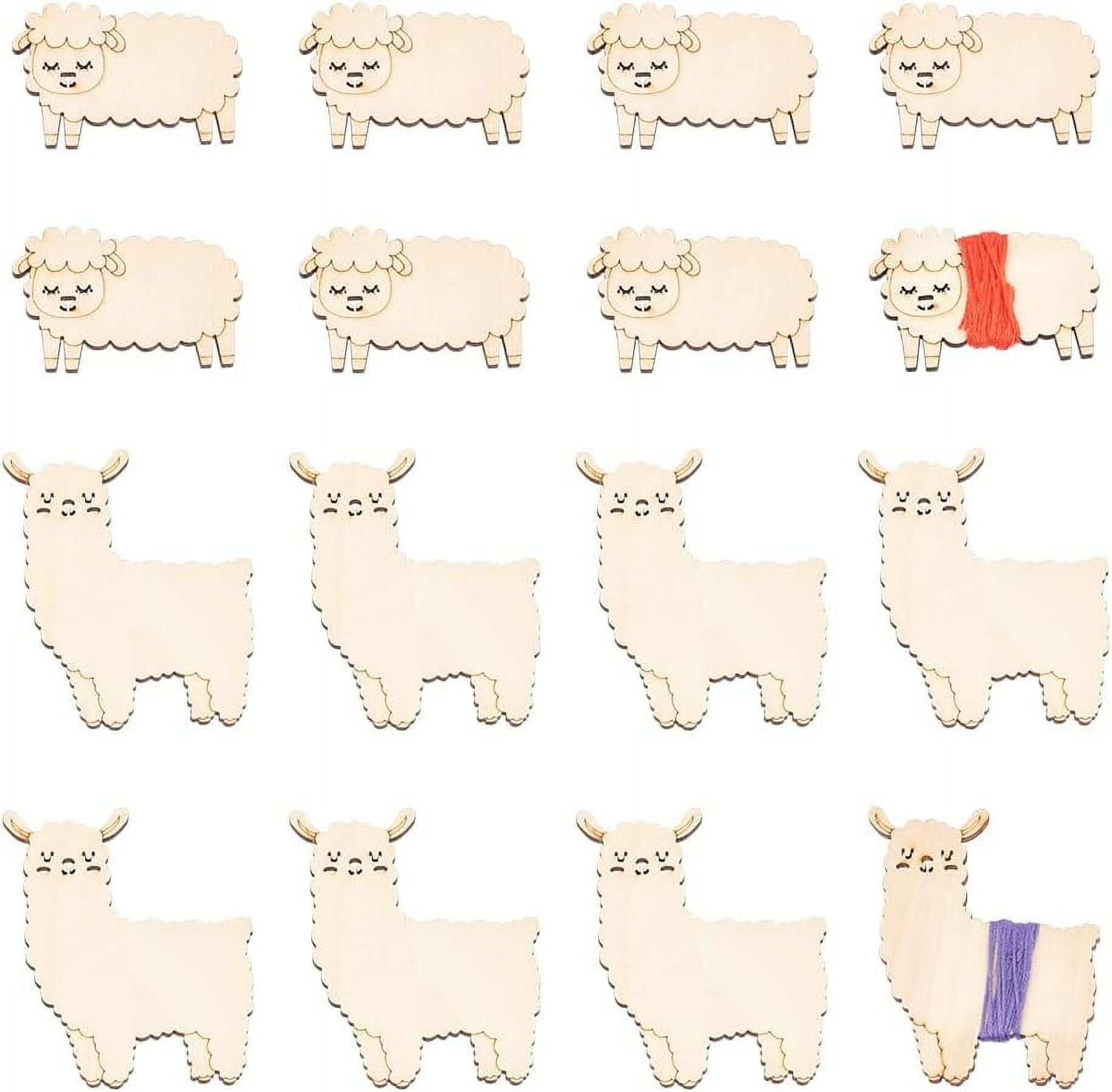 24 Pcs 2 Styles Wooden Animals Floss Bobbins 2 Sizes Sheep and Alpaca ...