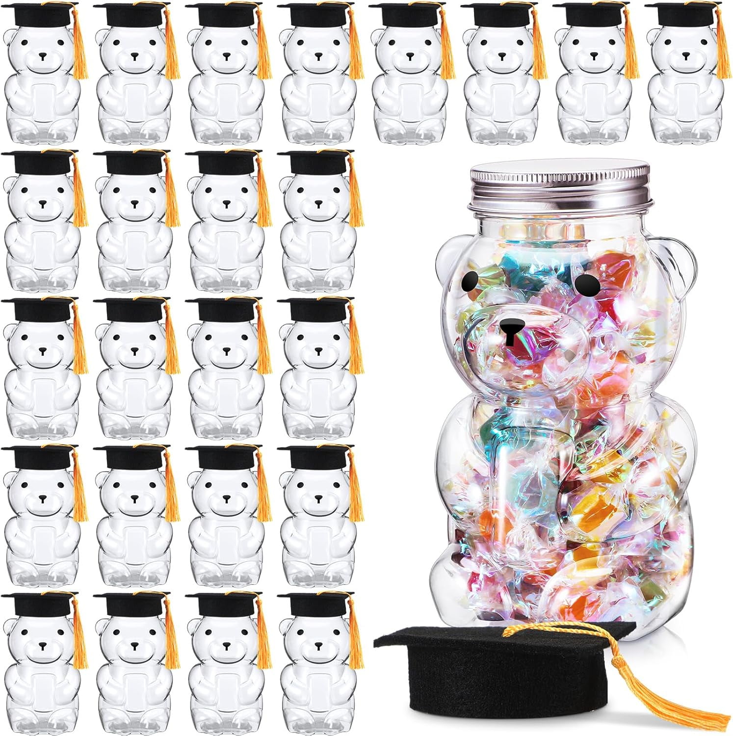 24 Pcs 2025 Graduation Bear Candy Jar 14oz Empty Bear Plastic Container ...