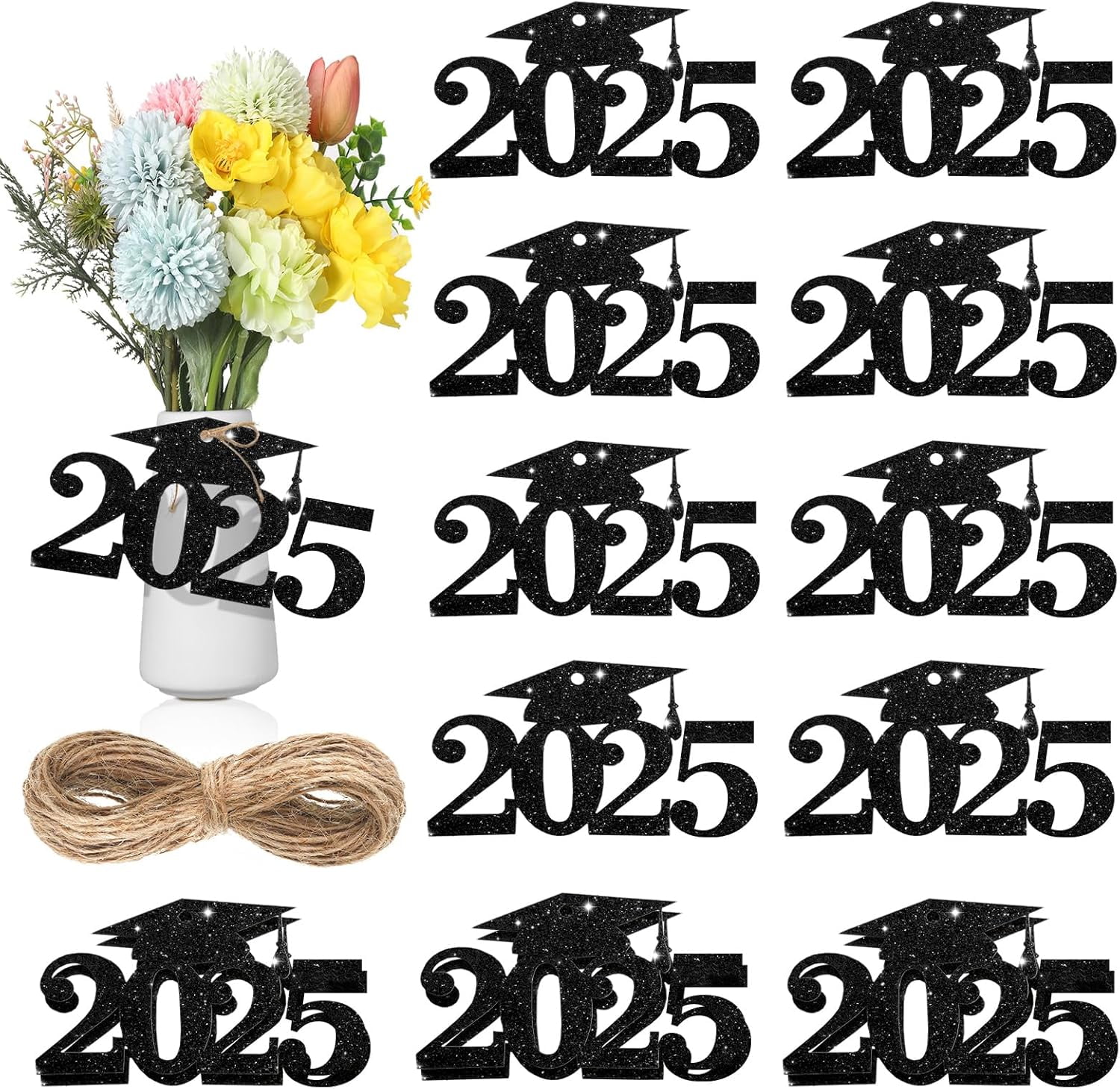 24 Pcs 2025 Graduation Cutouts Tags Decorations Class of 2025 Glitter ...