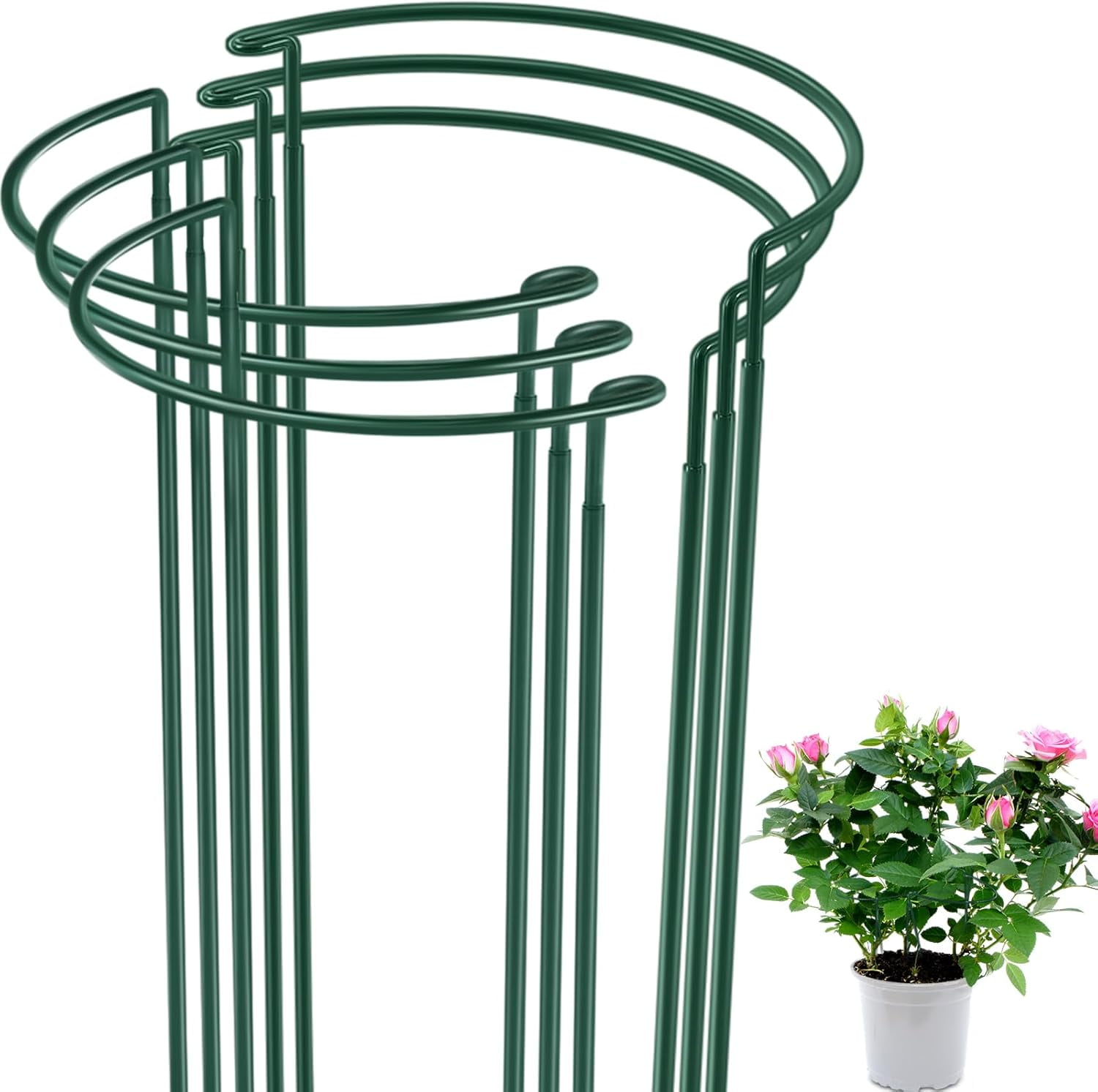 24 Pcs 24" H x 10" W Plant Support Stakes Cages for Garden, Metal Half ...