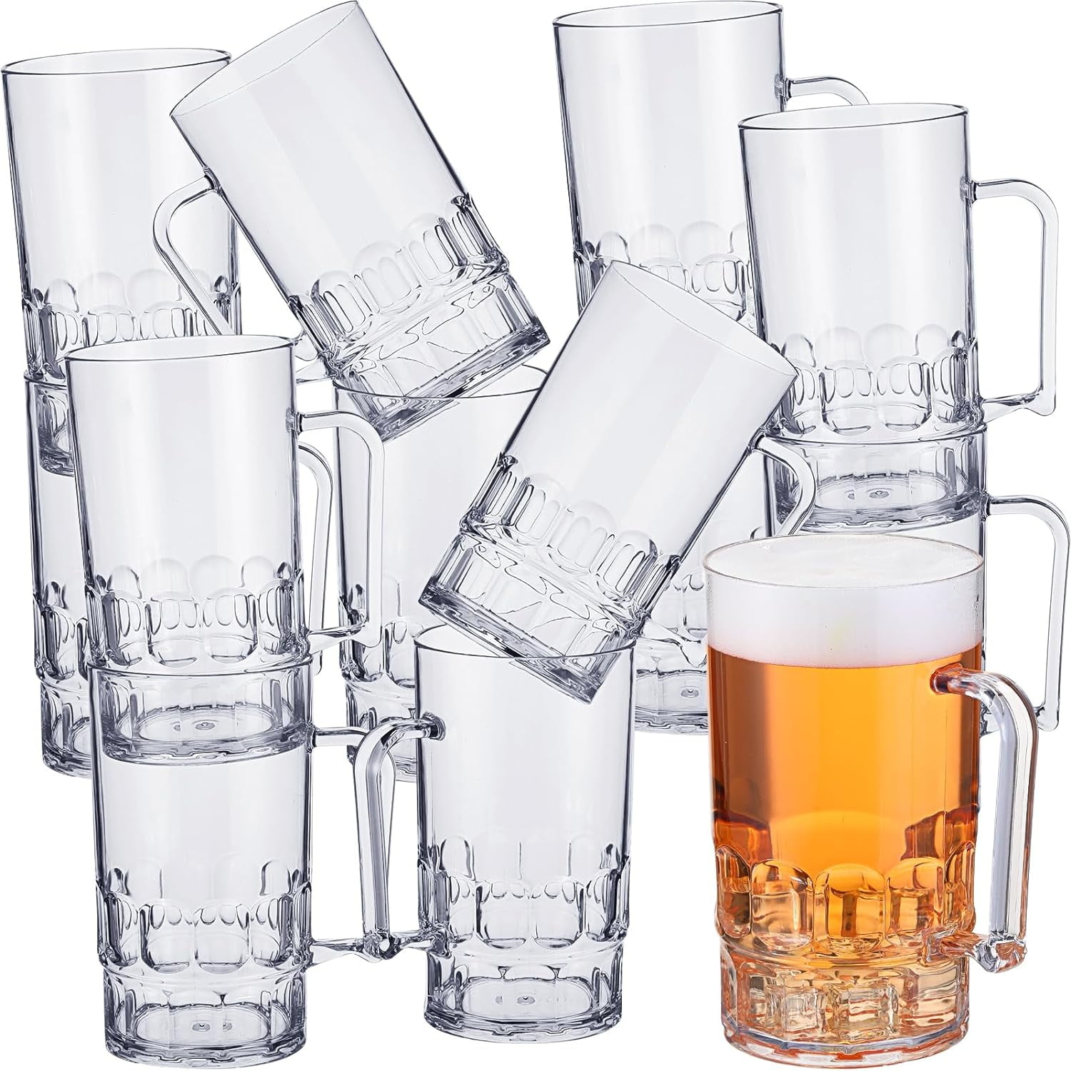 24 Pcs 26 oz Plastic Beer Mugs with Handles Plastic Clear Cup Drinkware ...