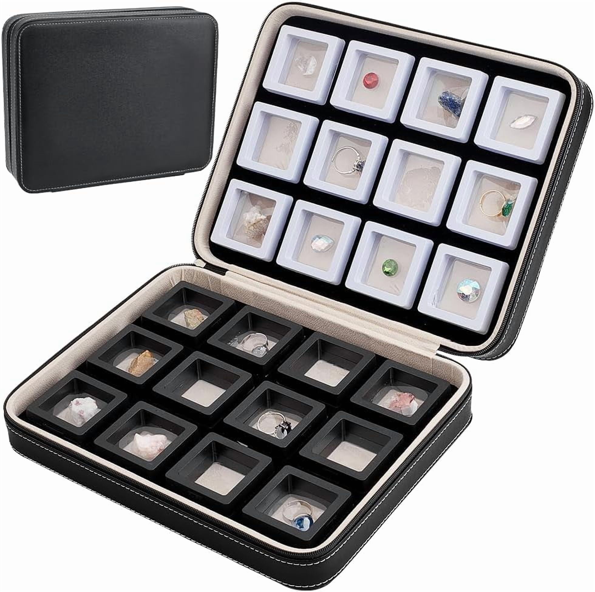 24 Pcs 2x0.8 Inch Square Floating Display Case with Leather Storage Box ...