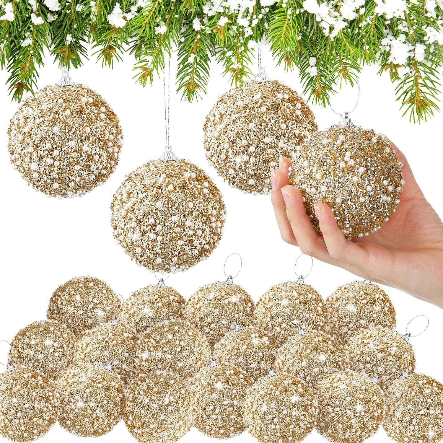 24 Pcs 3.15" Glitter Christmas Ball Ornament Set Christmas Ball Bulk ...
