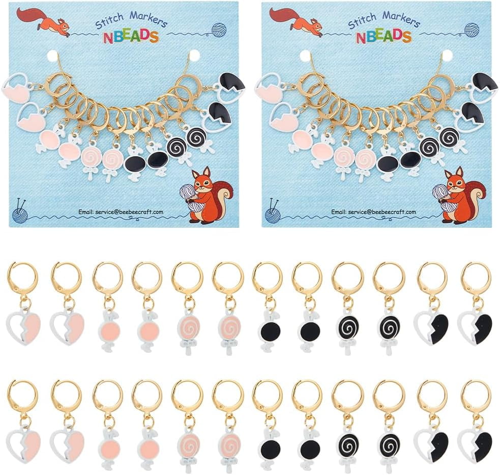 24 Pcs 3 Styles Heart Lollipop Rabbit Stitch Markers Enamel Crochet ...