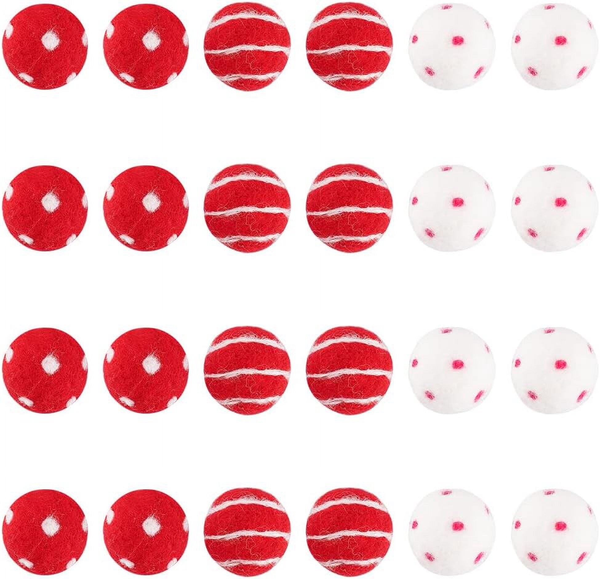 24 Pcs 3 Styles Needle Wool Felt Balls 1.1 inch Dots & Swirls Red White ...