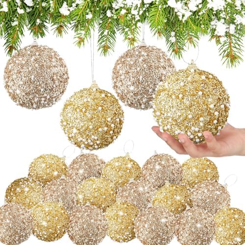 24 Pcs 4" Glitter Christmas Ball Ornament Set Christmas Ball Bulk Xmas ...