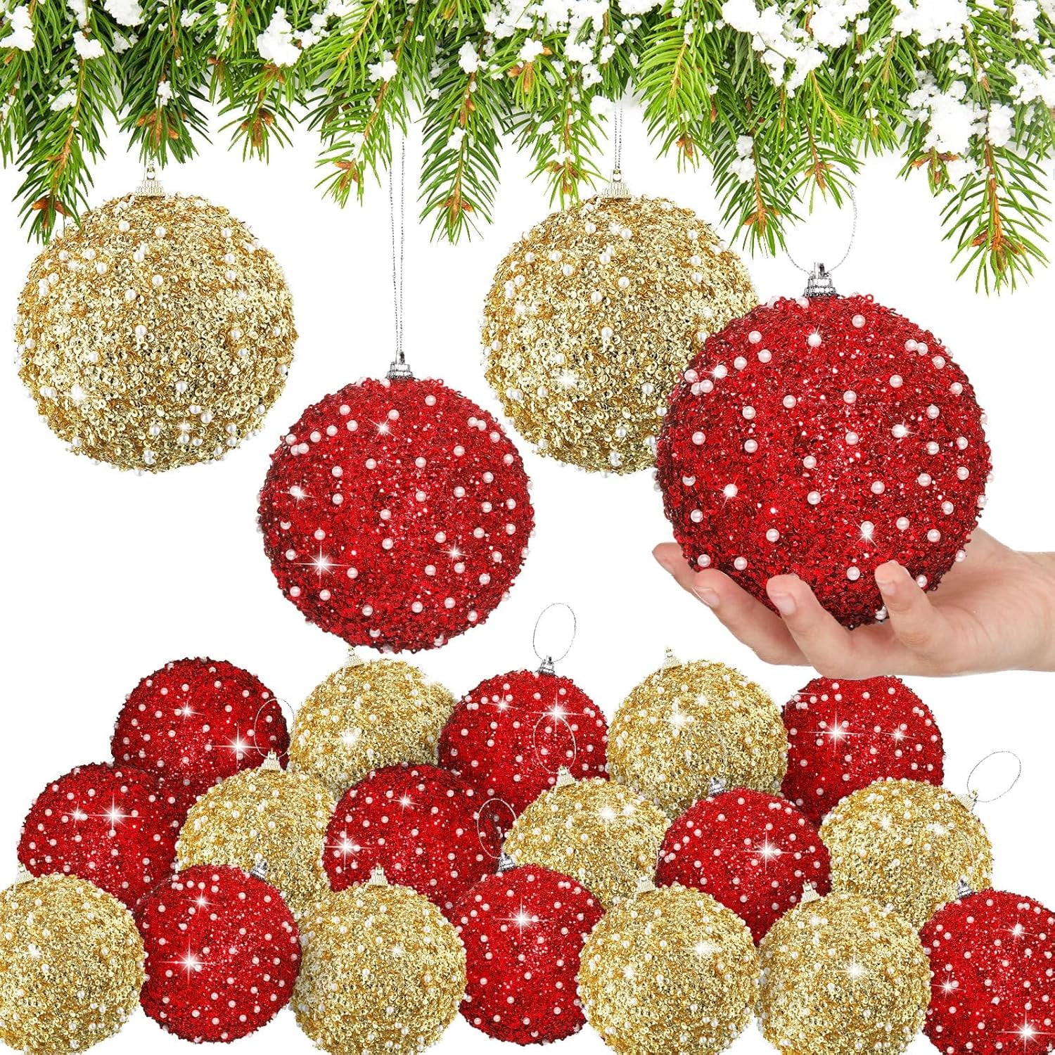 24 Pcs 4" Glitter Christmas Ball Ornament Set Christmas Ball Bulk Xmas ...