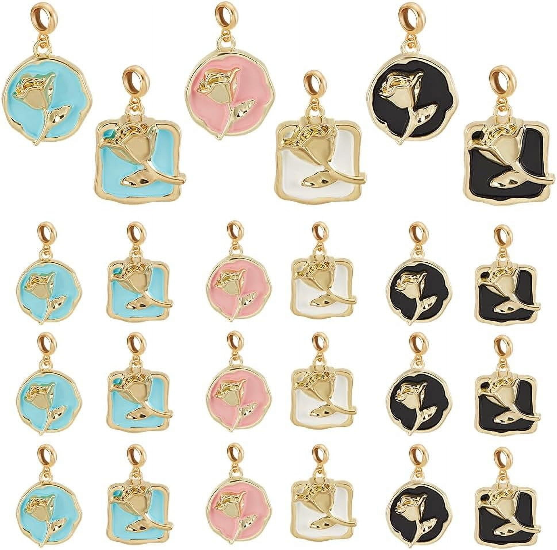 24 Pcs 4 Styles Flower Alloy Enamel European Dangle Charm Enamel Rose ...
