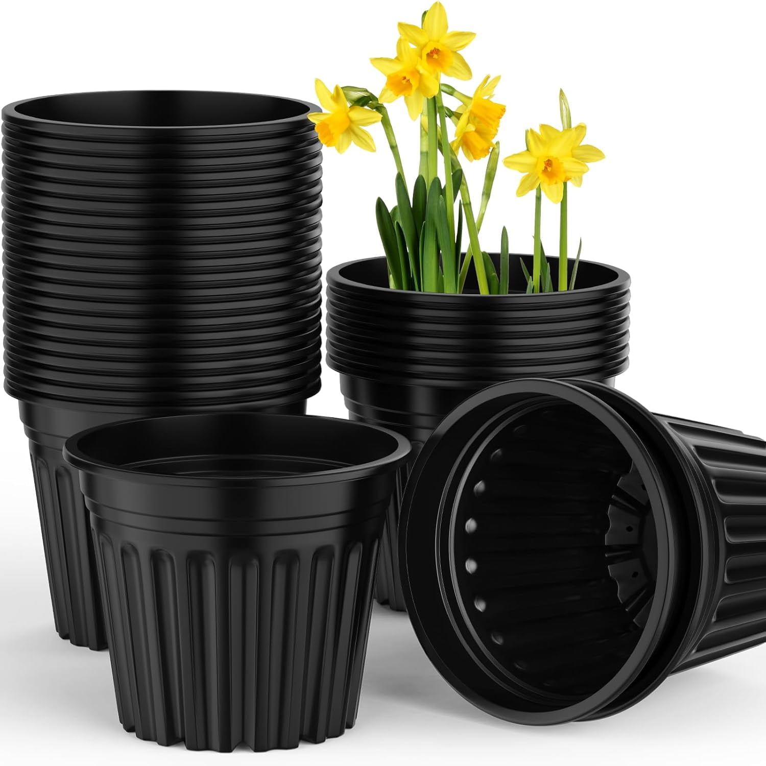 24 Pcs 5 Gallon Planter Nursery Pots, Flexible Plastic Seedling Pots with Drainage Holes for ...