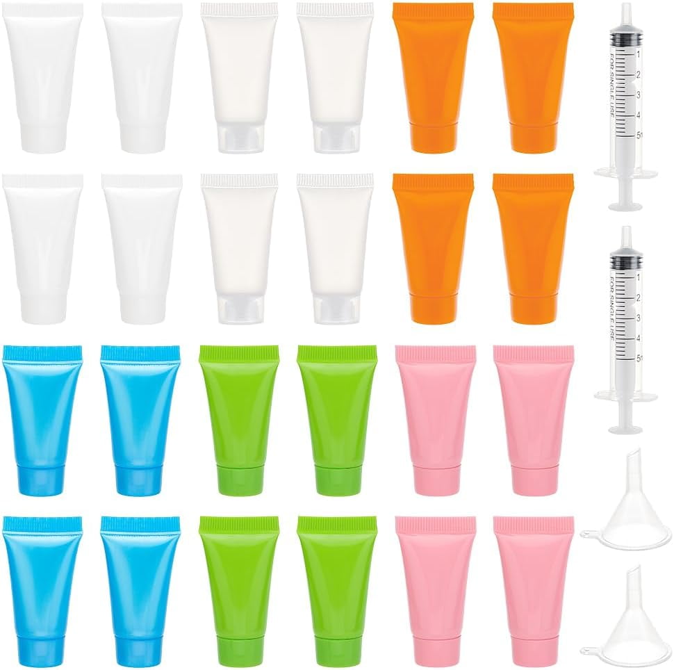 24 Pcs 5ml Squeeze Tubes 6 Color Plastic Empty Lotion Tubes Refillable ...
