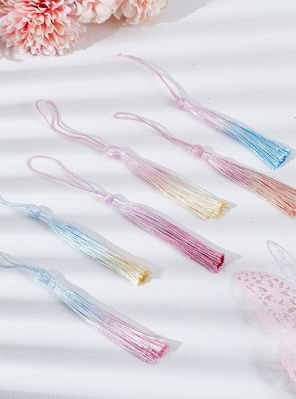 24 Pcs 6 Colors Rainbow Polyester Tassel Pendants Silky Tassels ...