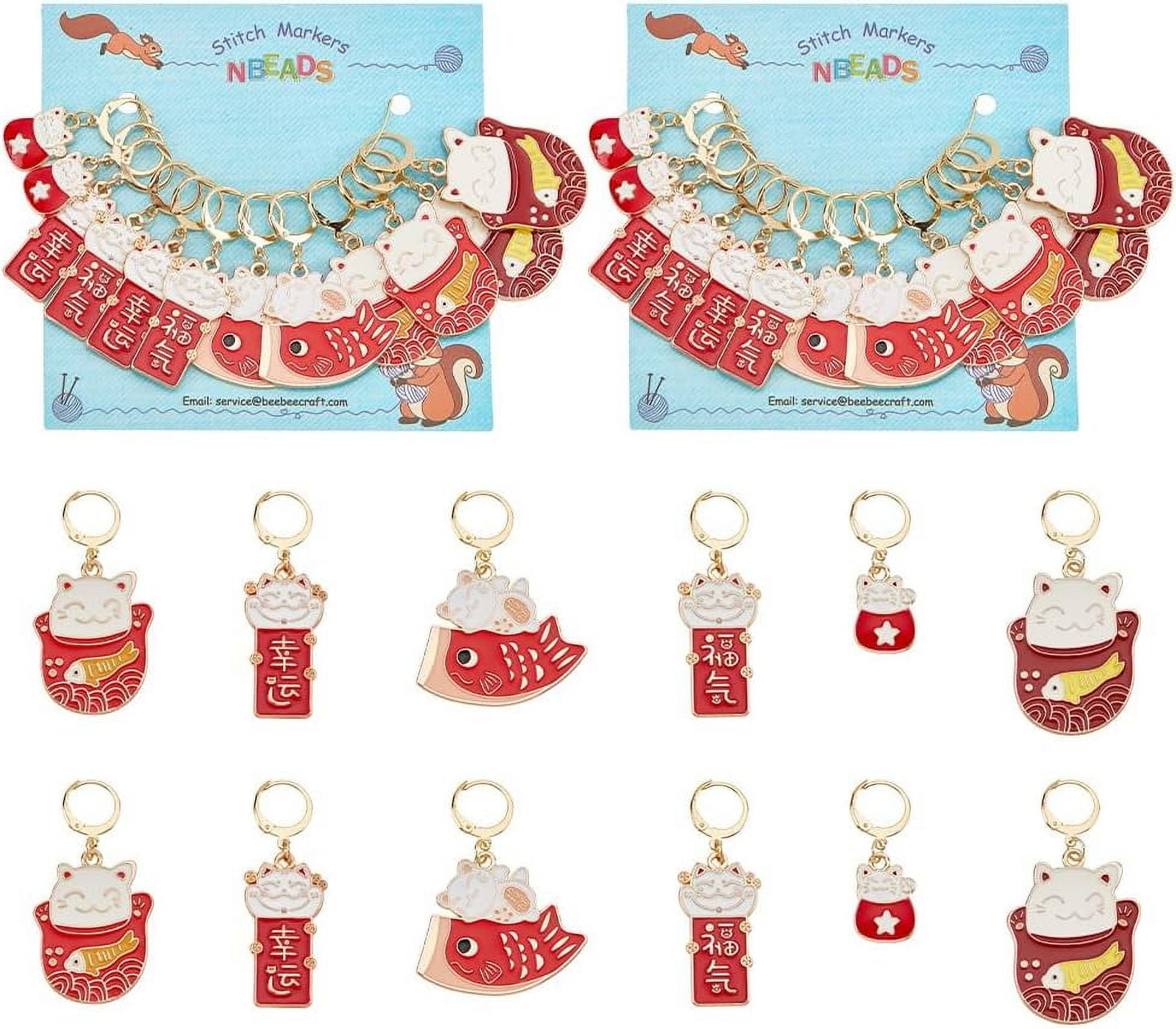 24 Pcs 6 Styles Fortune Cat Stitch Markers Alloy Crochet Stitch Marker ...