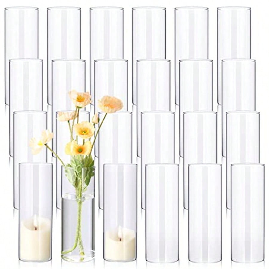 24 Pcs 8 Inch Tall Glass Vases Bulk Clear Cylinder Flower Vases ...