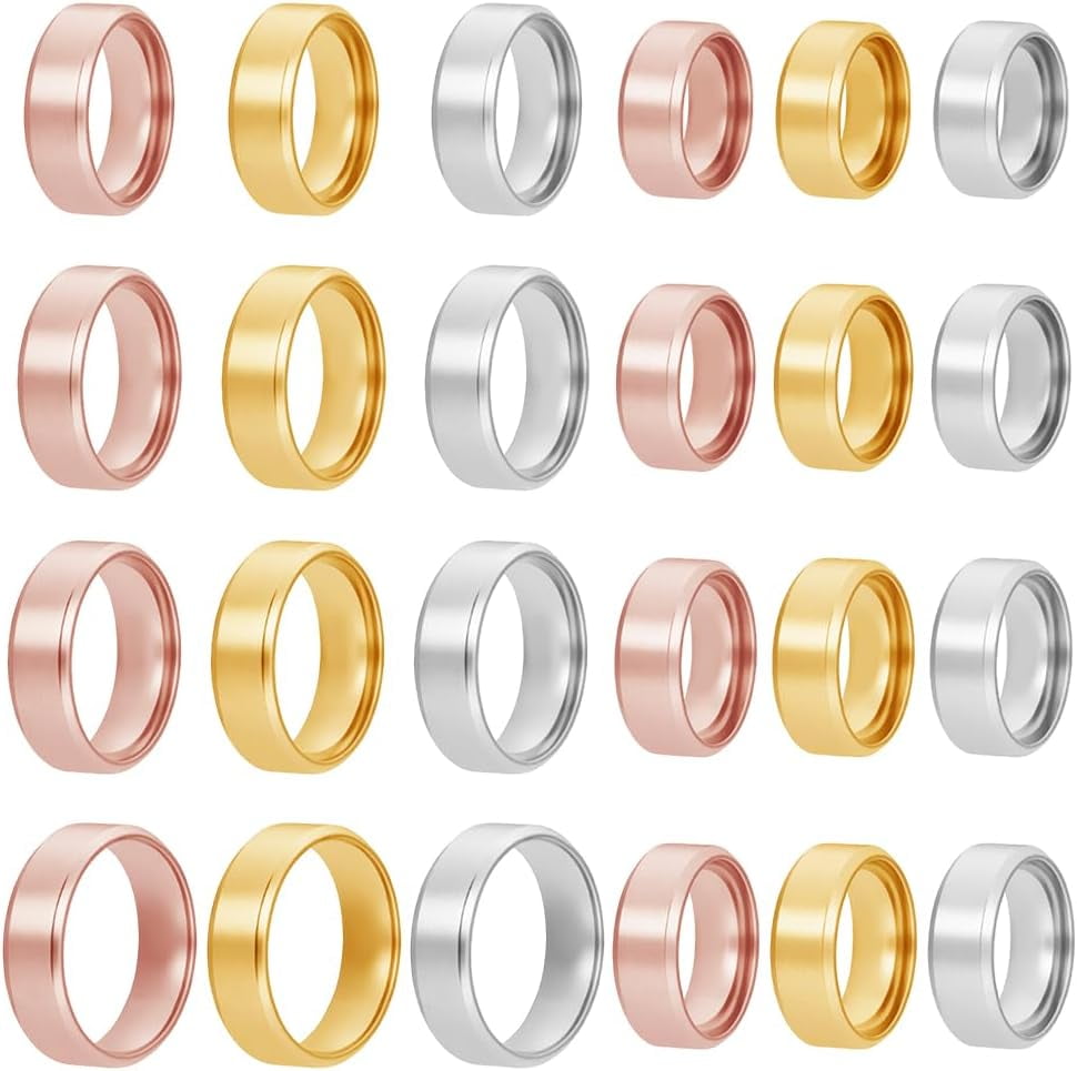 24 Pcs 8 Sizes Stainless Steel Blank Rings 3 Colors Plain Inlay Finger ...