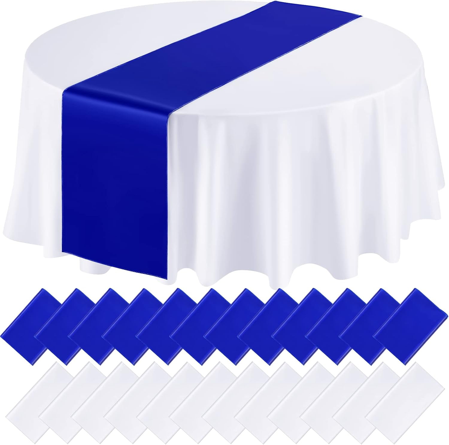 24 Pcs 84'' Round Plastic Tablecloth 12 x 108'' Satin Table Runners Set ...