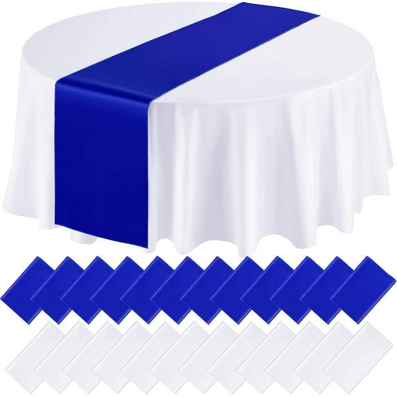 24 Pcs 84'' Round Plastic Tablecloth 12 x 108'' Satin Table Runners Set ...