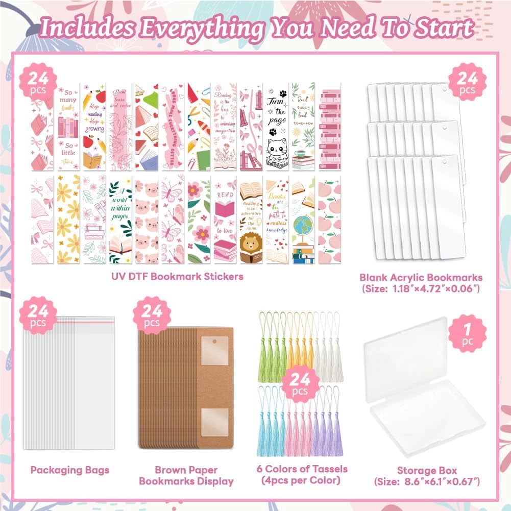 24 Pcs Acrylic Bookmark Blanks Custom Bookmark Making Kit with 24 Pcs ...