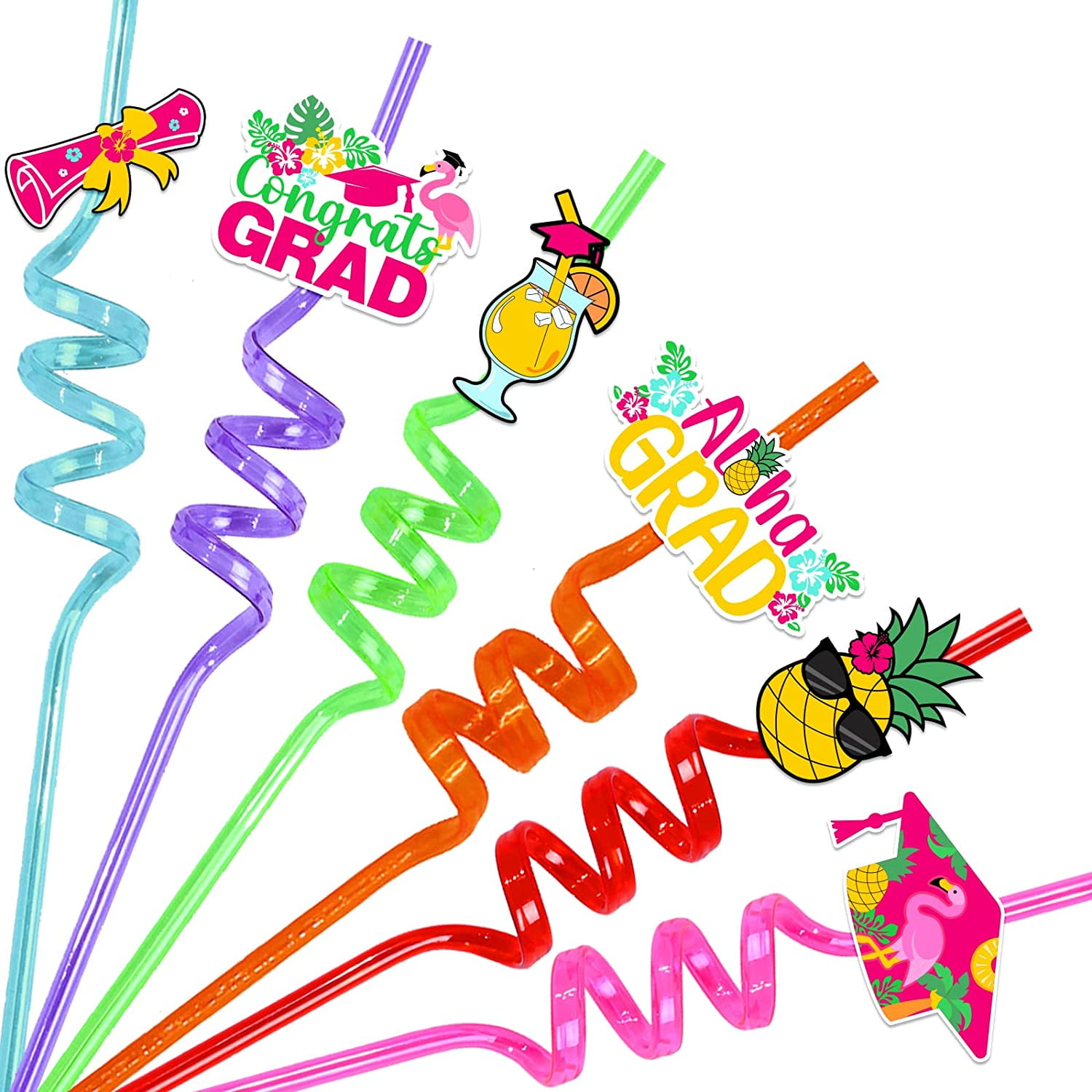 24 Pcs Aloha Graduation Party Straws, Tropical Graduation Table ...