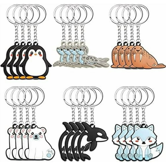 24 Pcs Arctic Polar Animals Keychains, Multicolor Key Ring for Parties, Souvenirs, Decorations ...