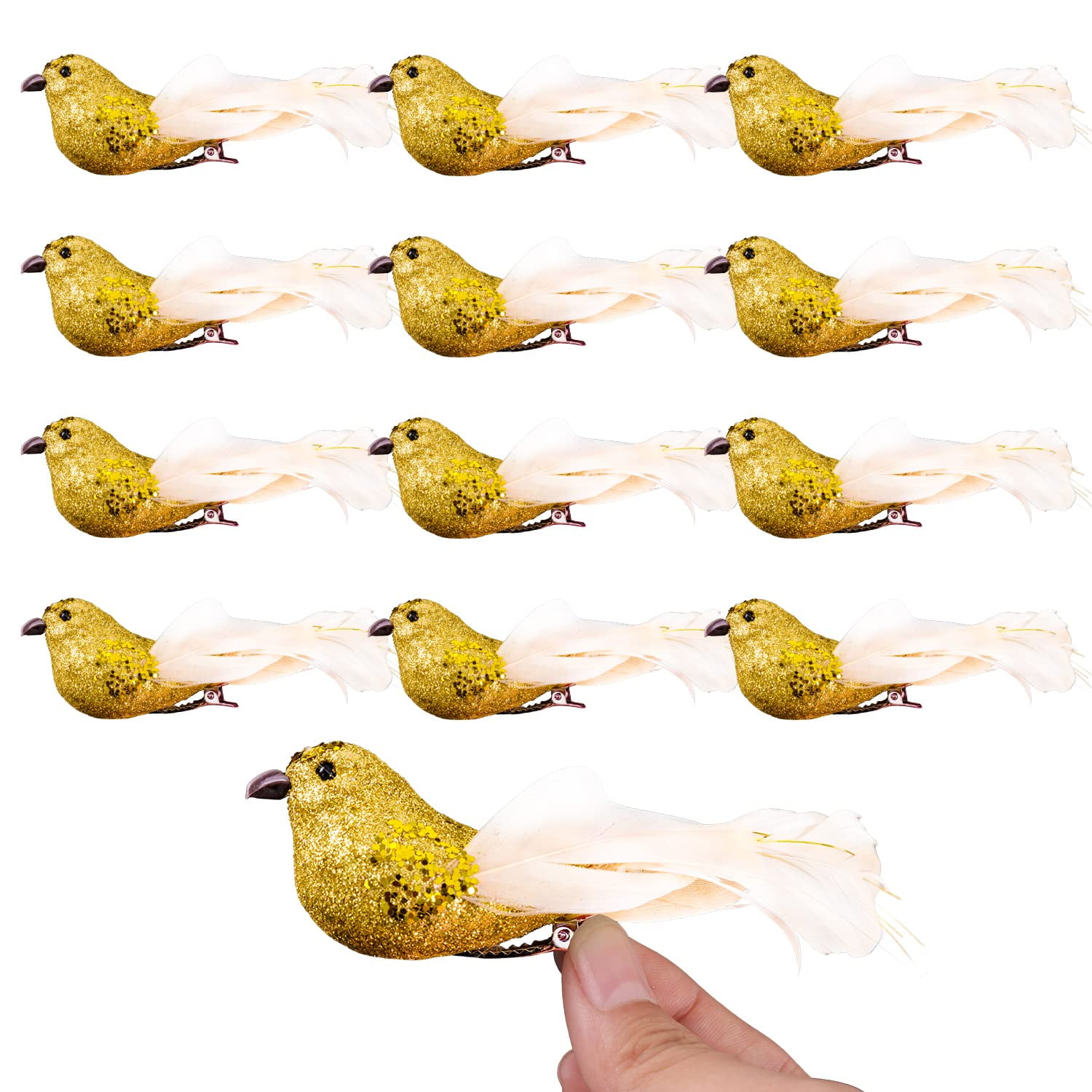 24 Pcs Artificial Christmas Glitter Birds Simulation Birds Feather Mini ...