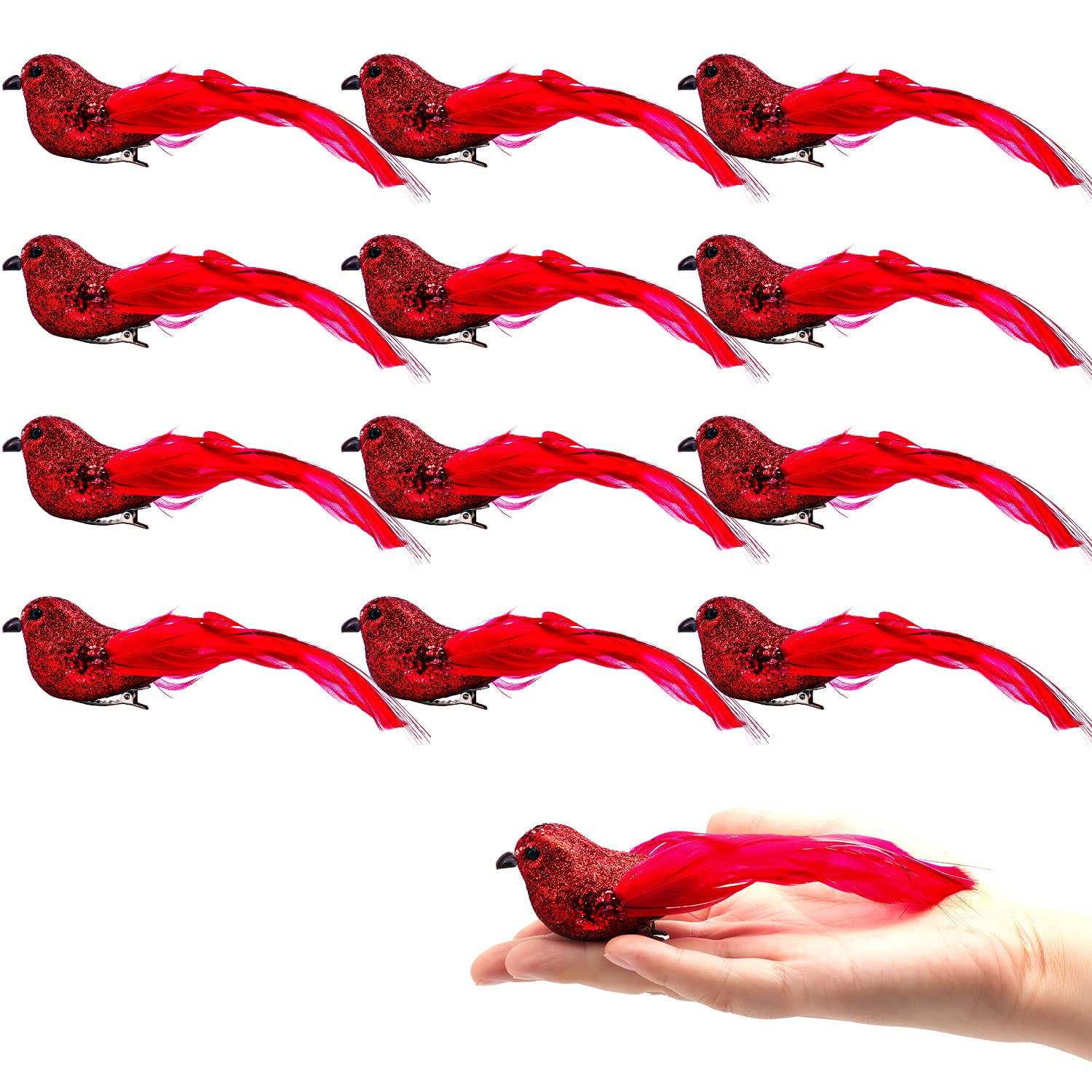 24 Pcs Artificial Christmas Glitter Birds Simulation Birds Feather Mini ...