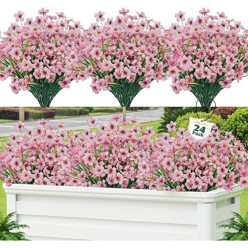 24 Pcs Artificial Flowers for Outdoor,Plastic Flowers Decoration, UV ...