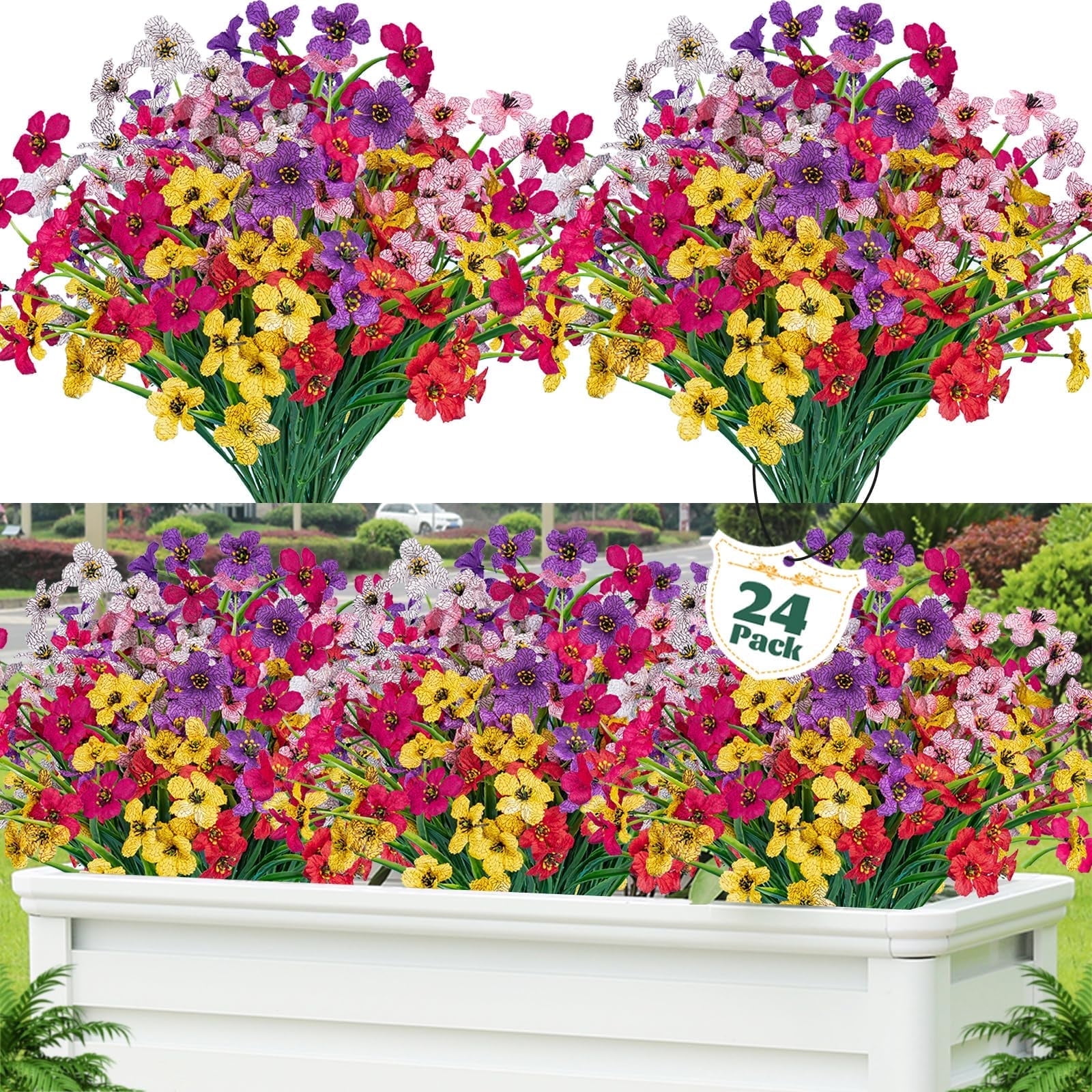 Meidrol 24 Bundles Artificial Flowers Outdoor，Faux UV Resistant Fake ...