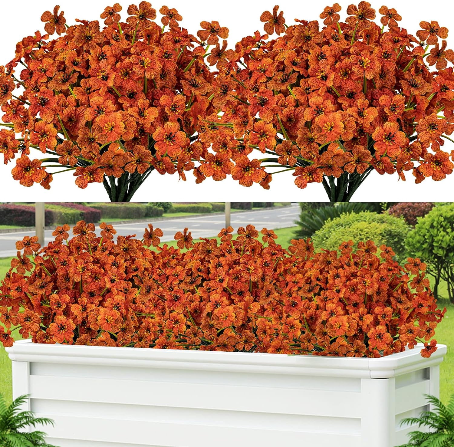 24 Pcs Artificial Outdoor Flowers, UV Resistant Faux Shrubs Plastic ...
