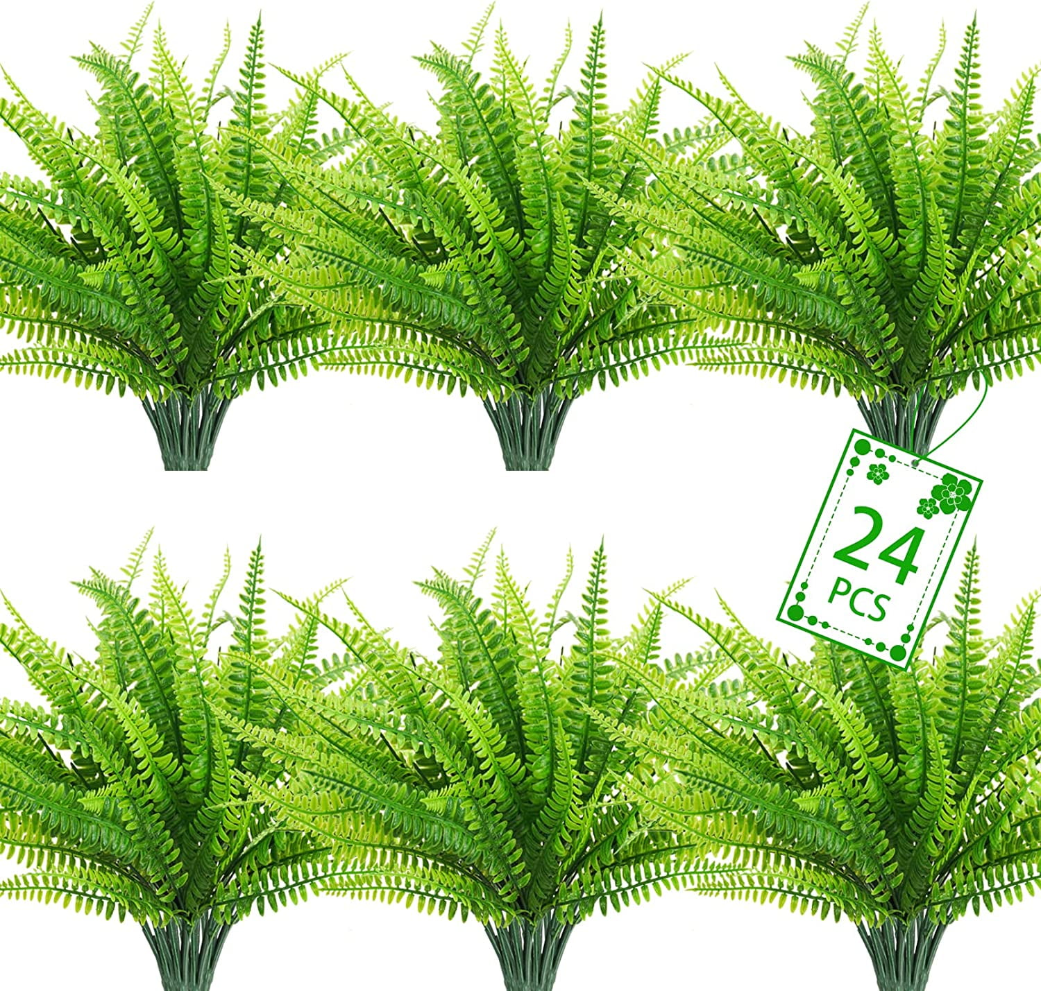 24 Pcs Artificial Plants Fake Boston Fern Plastic Fake Ferns Large Faux ...