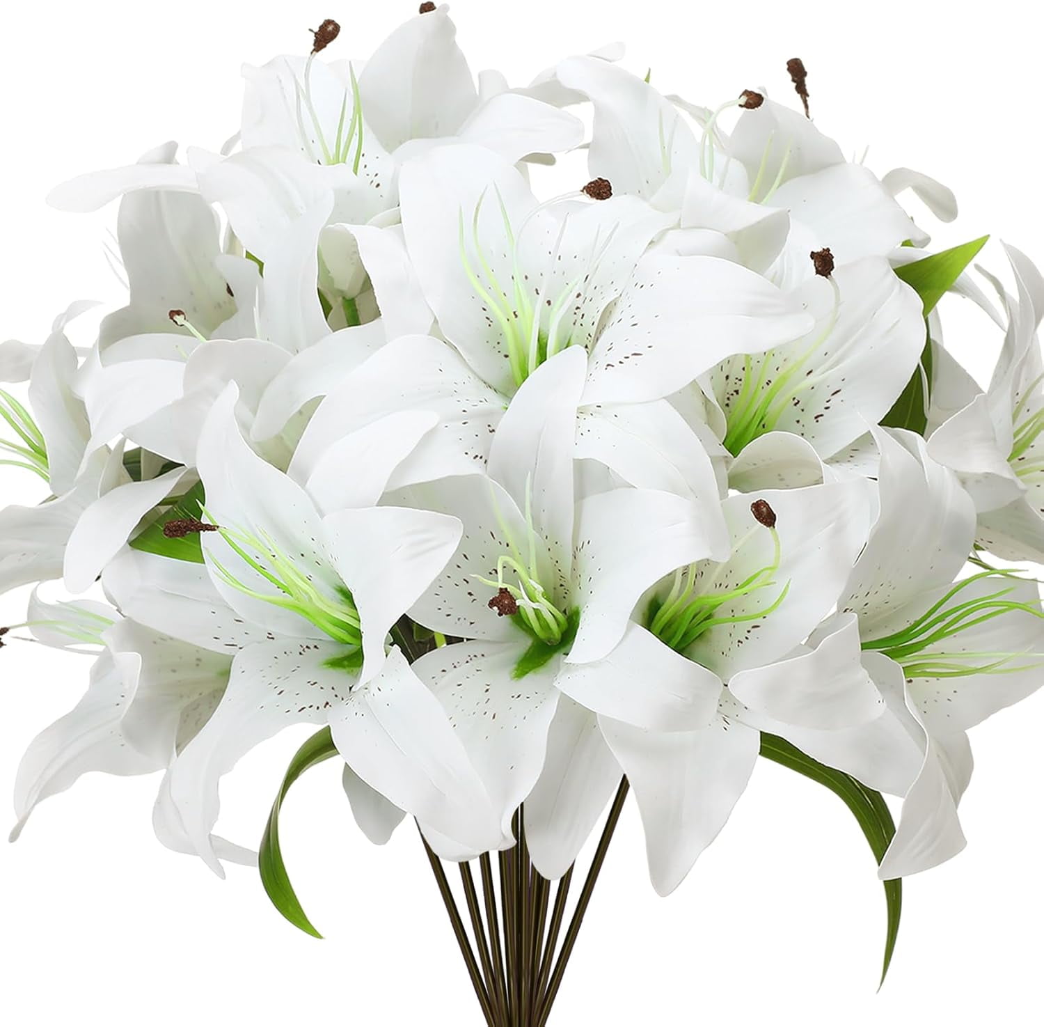 24 Pcs Artificial Tiger Lily Flowers Real Touch White Latex Fake Lily ...