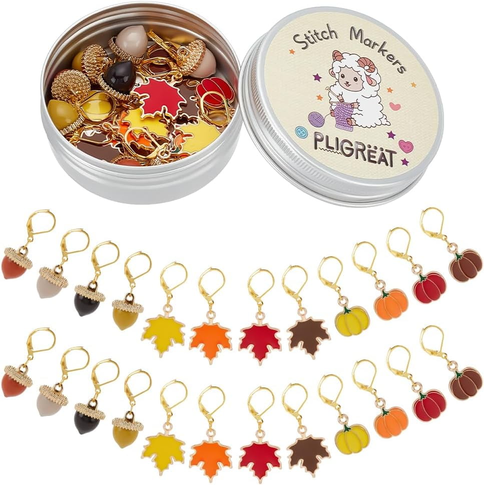 24 Pcs Autumn Maple Leaf Pinecone Stitch Markers Crochet Markers with ...