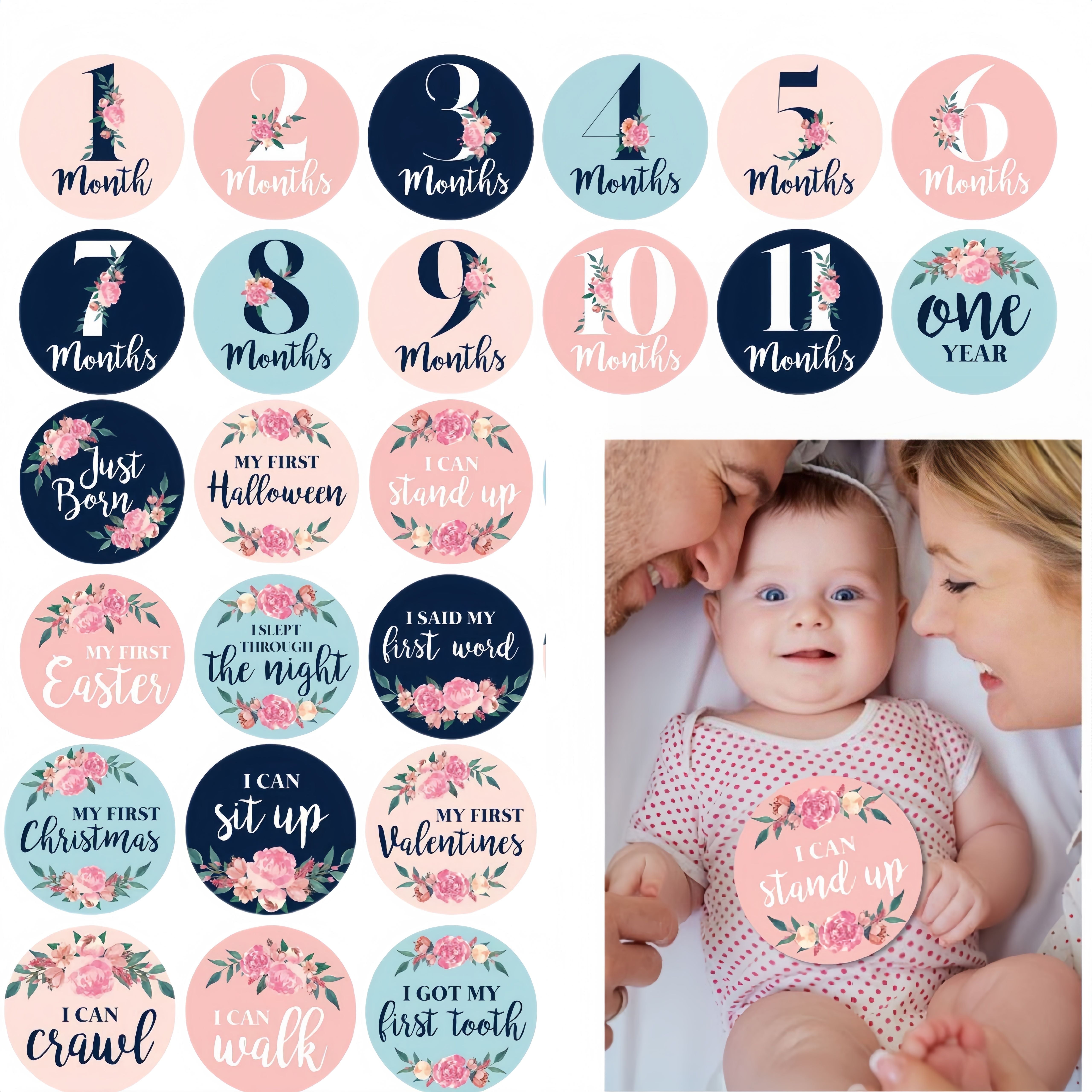 24 Pcs Baby Monthly Milestone Stickers 0-12 Months, Newborn Photo ...