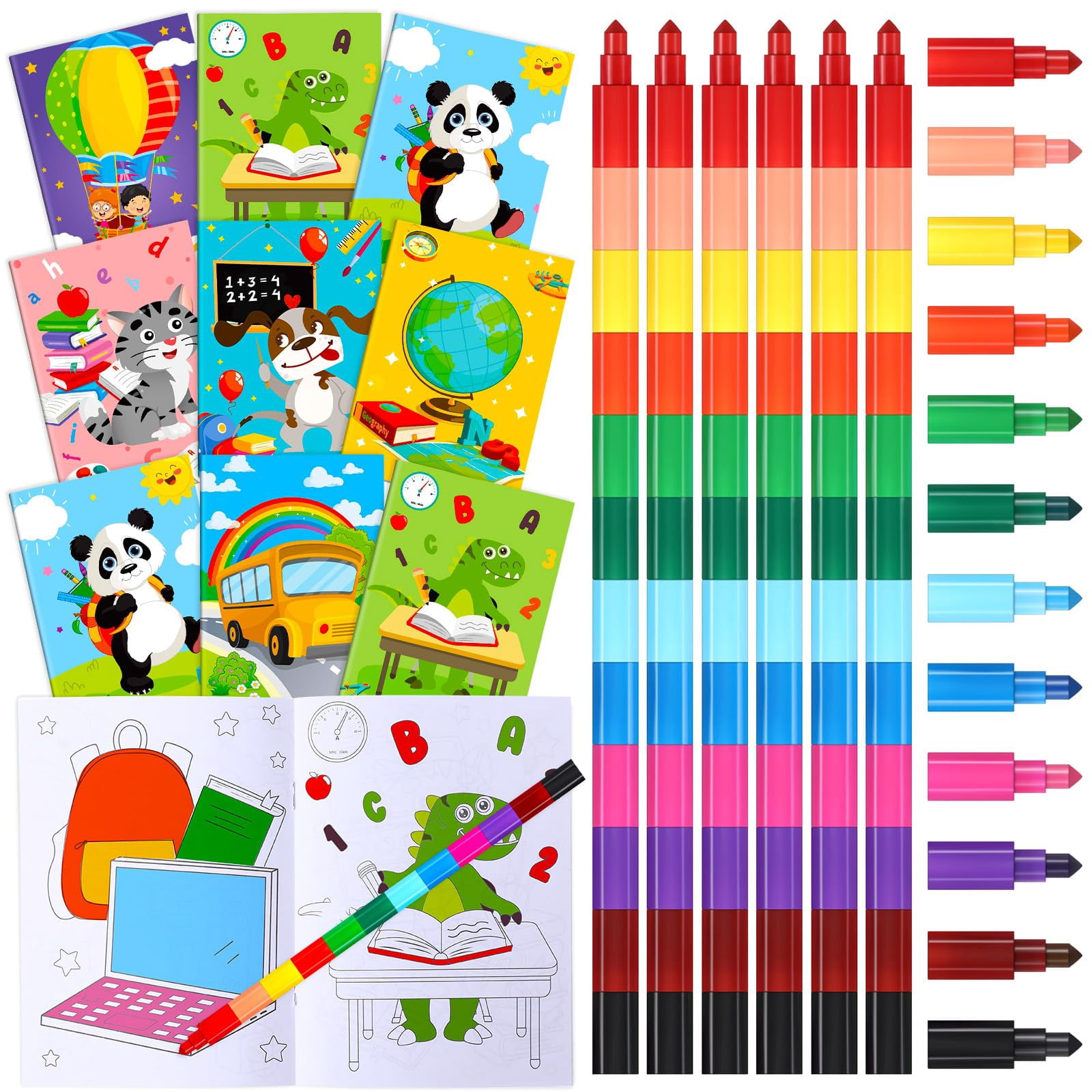 24 Pcs Back to School Coloring Books Bulk for Kids with 24 Stacking ...