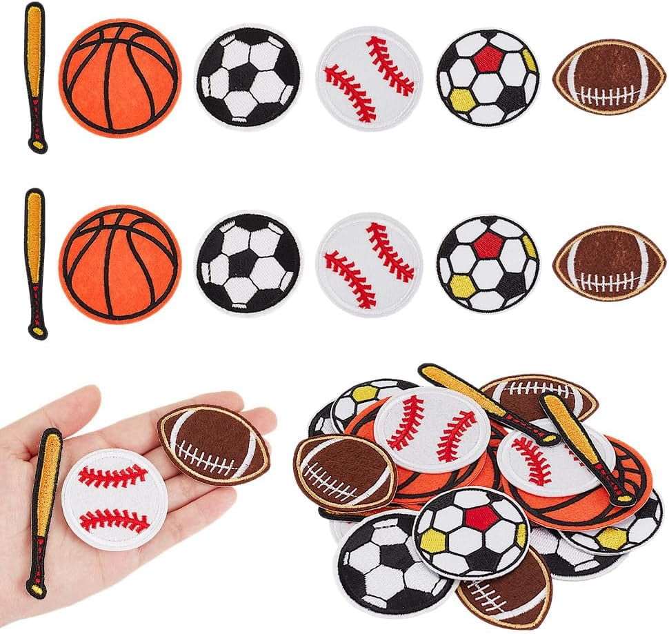 24 Pcs Ball Sports Iron-on Patches 6 Styles Sports Theme Patches Embroidered Patches Football ...