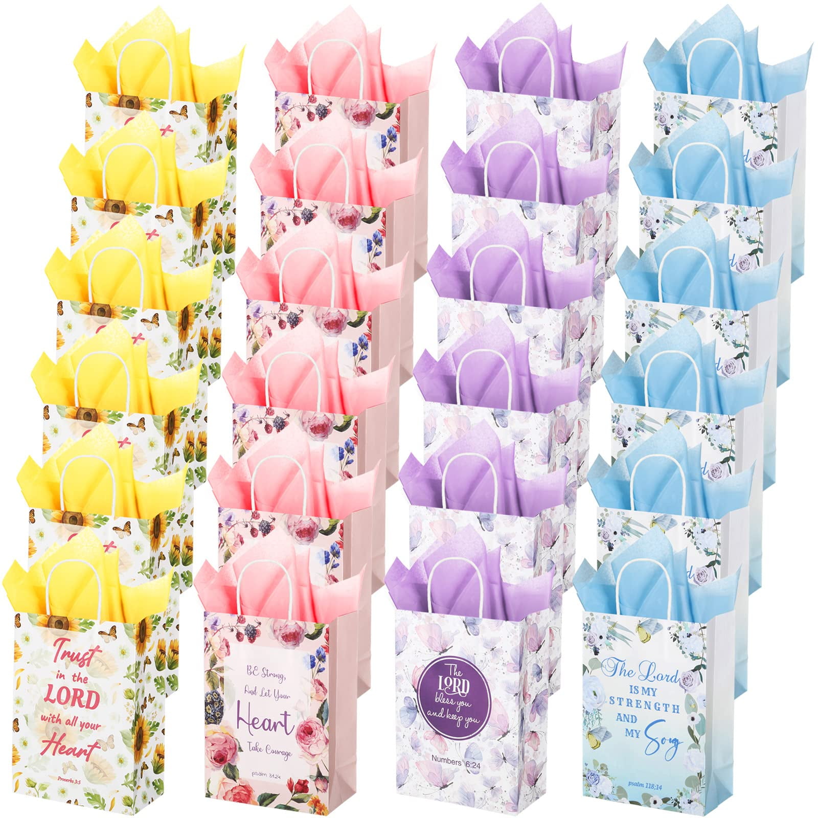 24 Pcs Baptism Butterflies Gift Bags AIS1 with Tissues Verse Paper Party Favor Small Sunflower ...